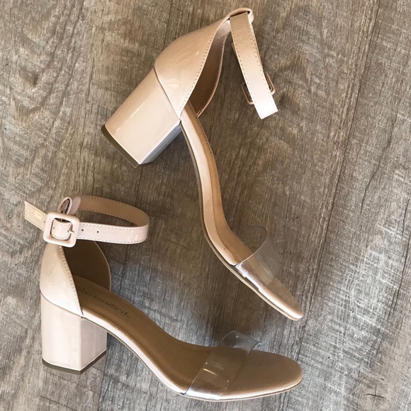 Cityclassified | Shoes | Retro Patent Nude Clear Strap Block Heel ...